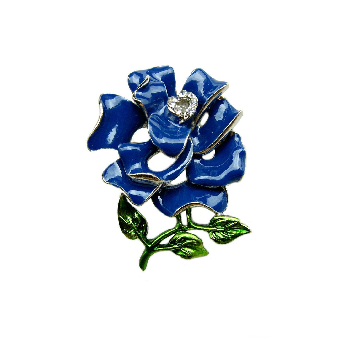 2pc Vintage Inspired Blue Rose Enamel Rhinestone Brooch Wedding ...