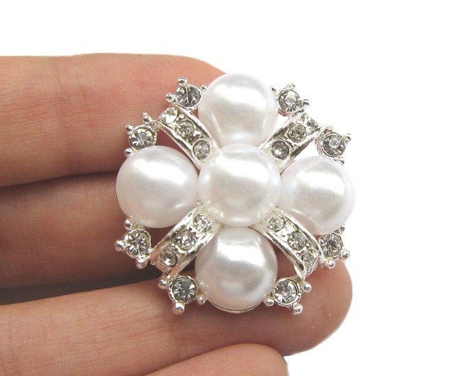 5 Pearl Crystal Rhinestone Buttons - Hair Pin, Accessories, Garter ...