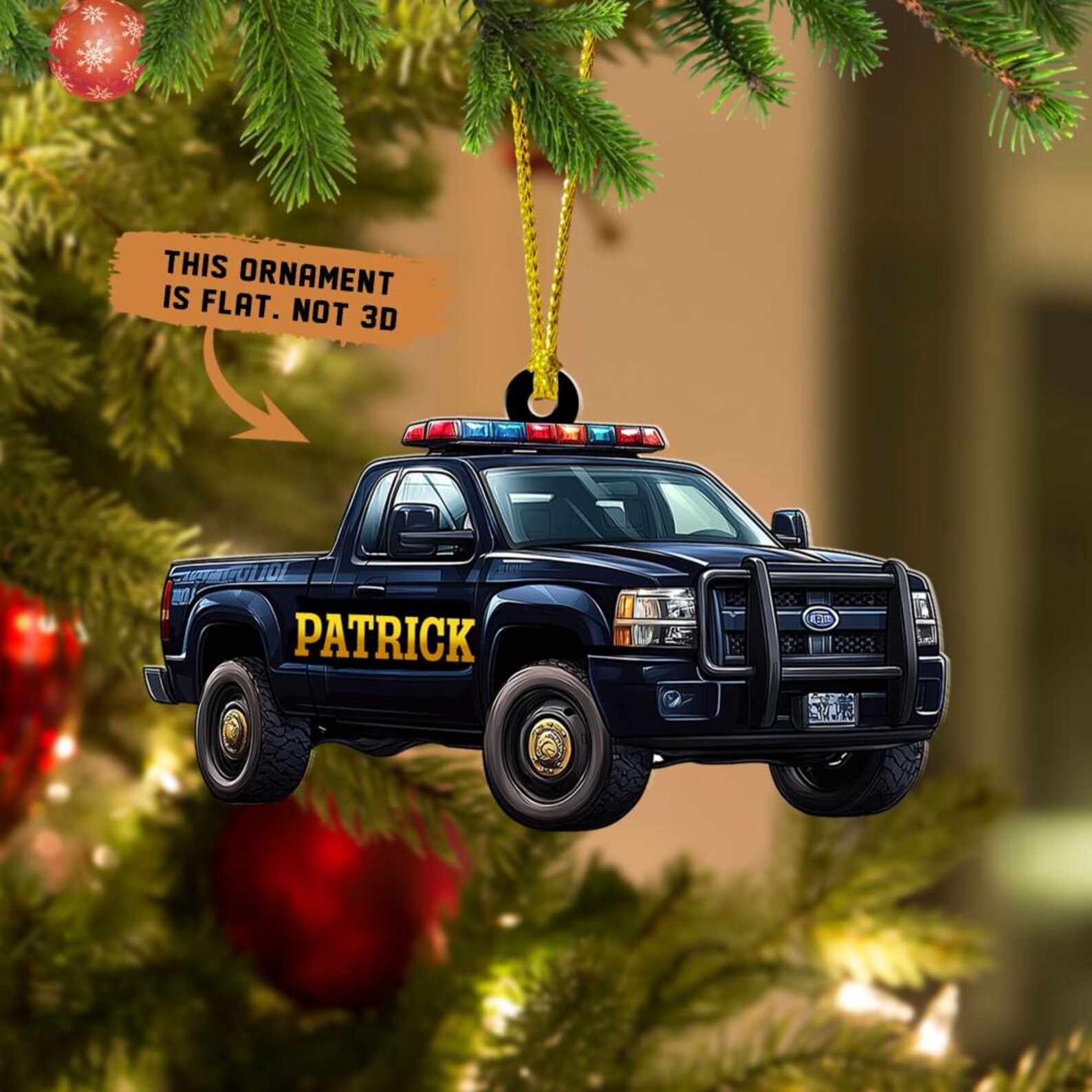 Personalized Police Car Ornament: 2D Flat Policeman Gift - Etsy