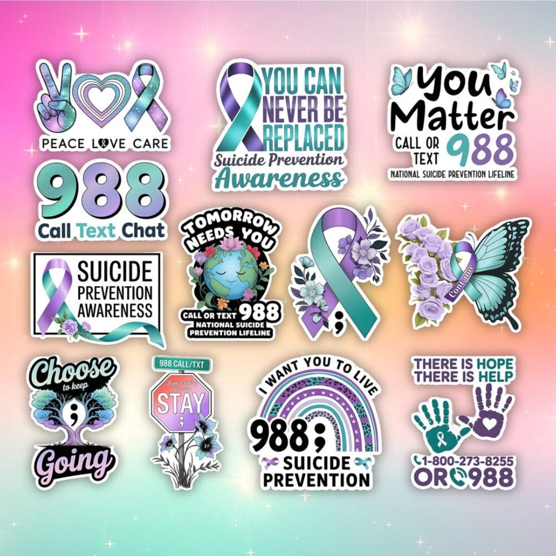 Suicide Prevention Stickers, Awareness Ribbon, 988 Stickers (12pcs) - Etsy