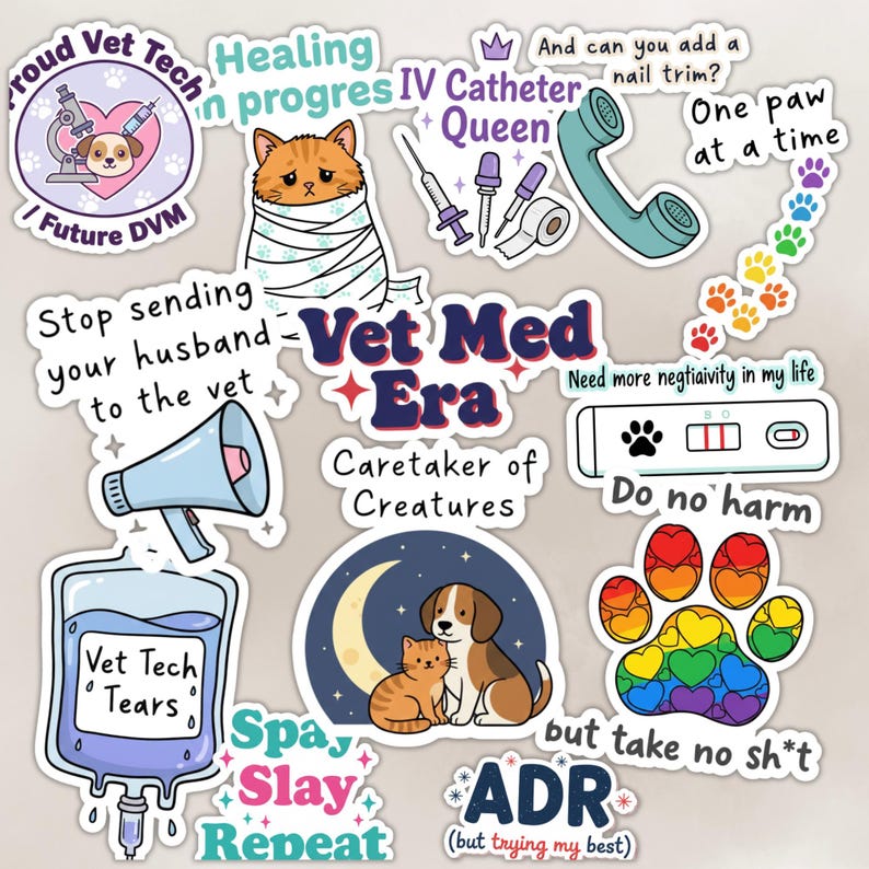 15pcs Funny Vet Med Stickers, Veterinary Tech Humor, Animal Lover Gift ...