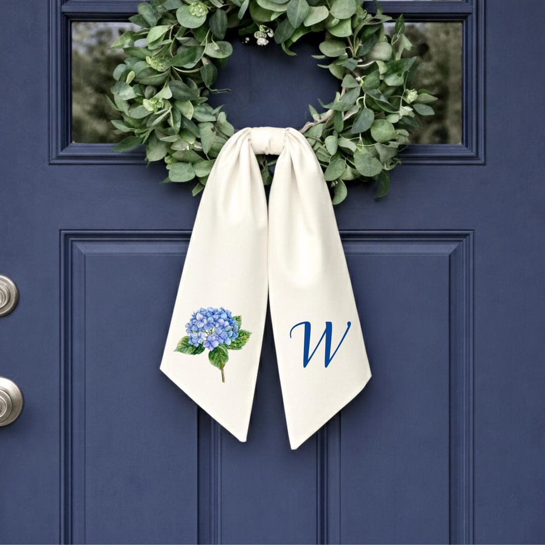 Personalized Hydrangea Wreath Sash, Front Porch Wreath Bow Decor - Etsy