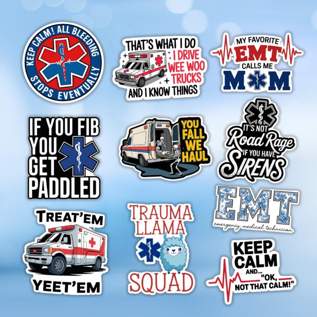 EMT EMS Sticker Pack: Funny Paramedic Decals, Waterproof Vinyl (10 Pcs ...