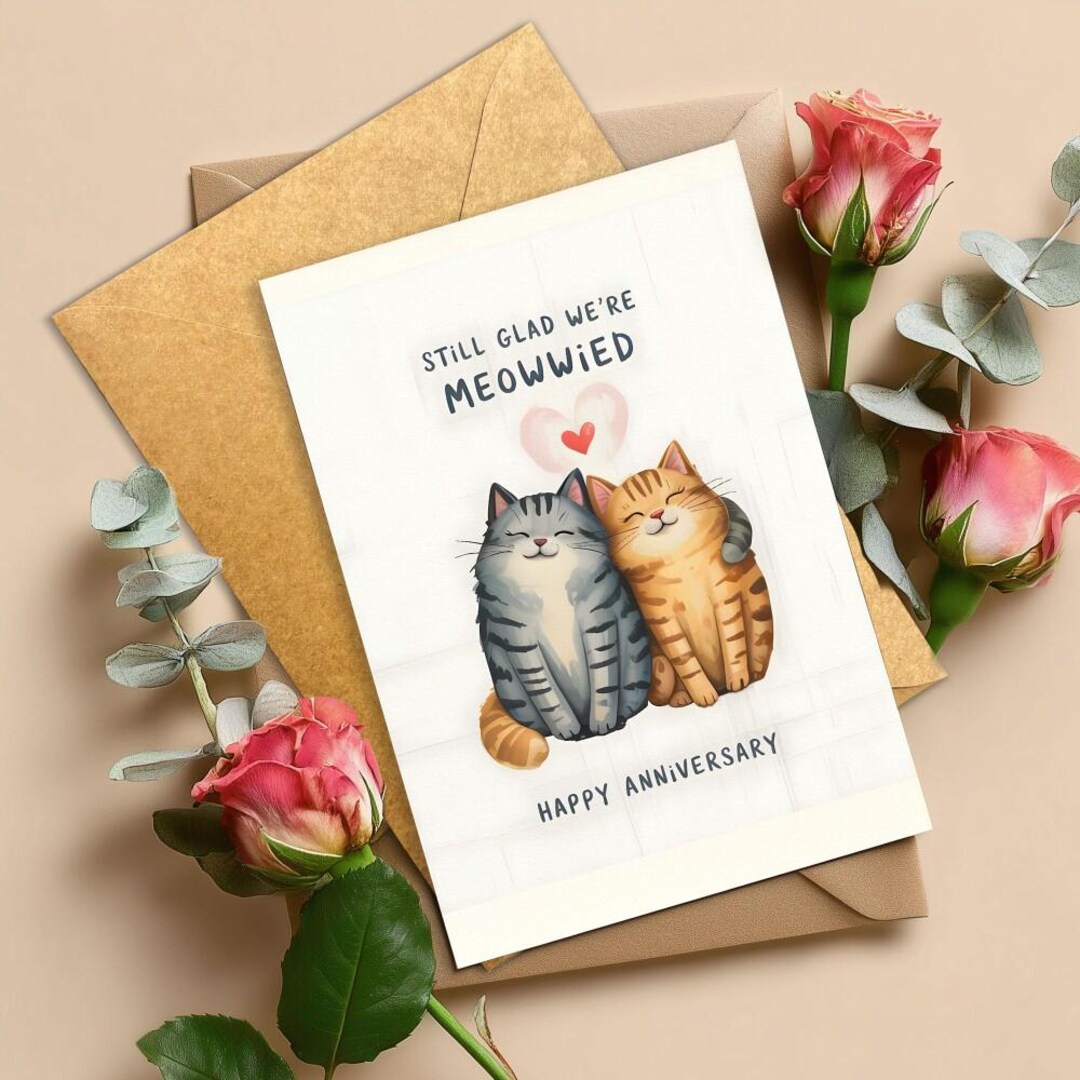 Funny Cat Anniversary Card, Meow-ried Pun, Wife Husband Gift - Etsy