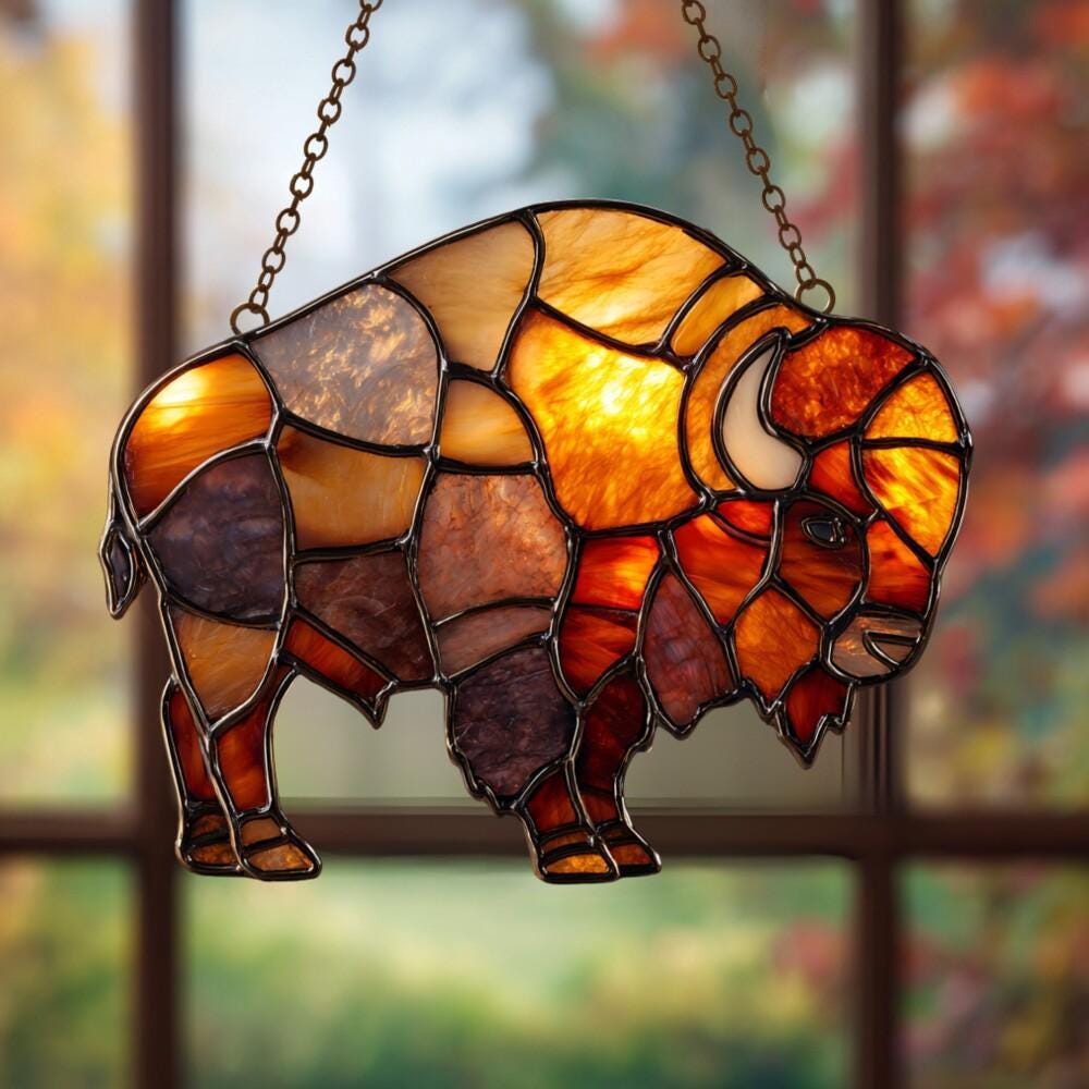 Bison Buffalo Acrylic Suncatcher, Cute Majestic Bison Faux Stained ...