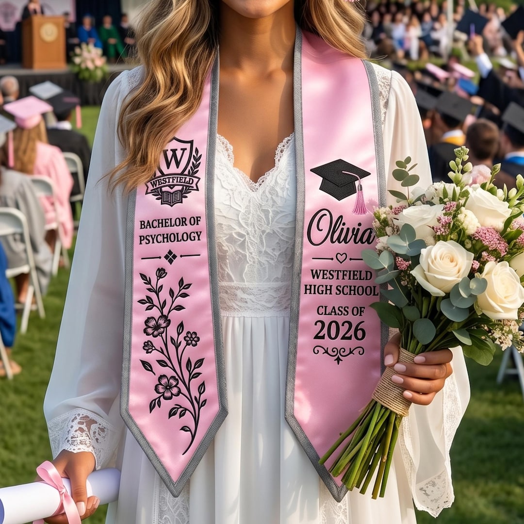 Custom Name Embroidered Graduation Sash, Graduation Stole Class of 2026 ...