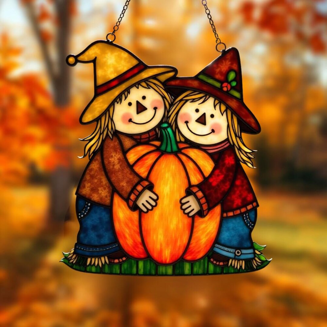 Fall Scarecrow Pumpkin Suncatcher: Pumpkin Autumn Thanksgiving Window ...