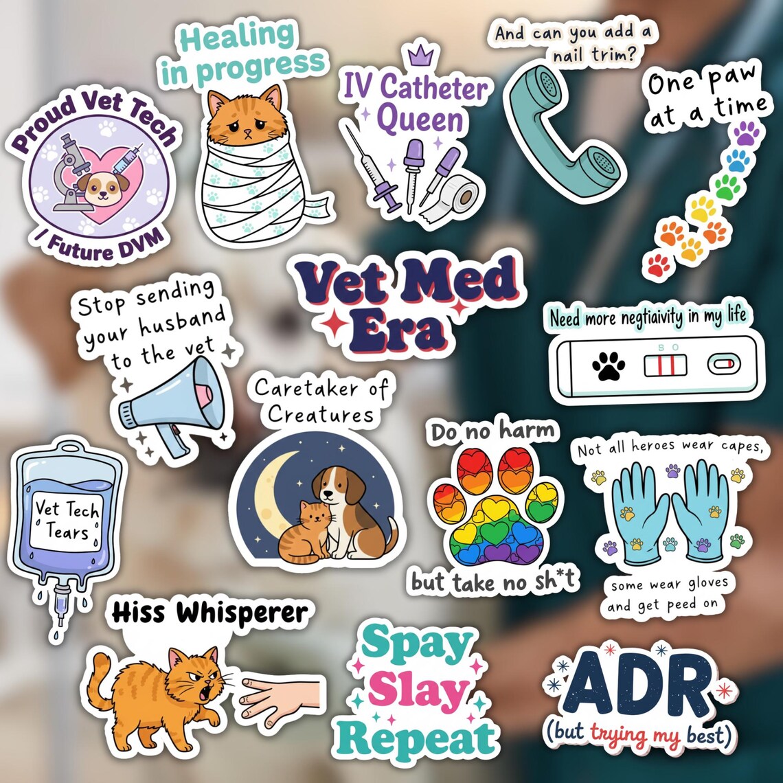 15pcs Funny Vet Med Stickers, Veterinary Tech Humor, Animal Lover Gift ...