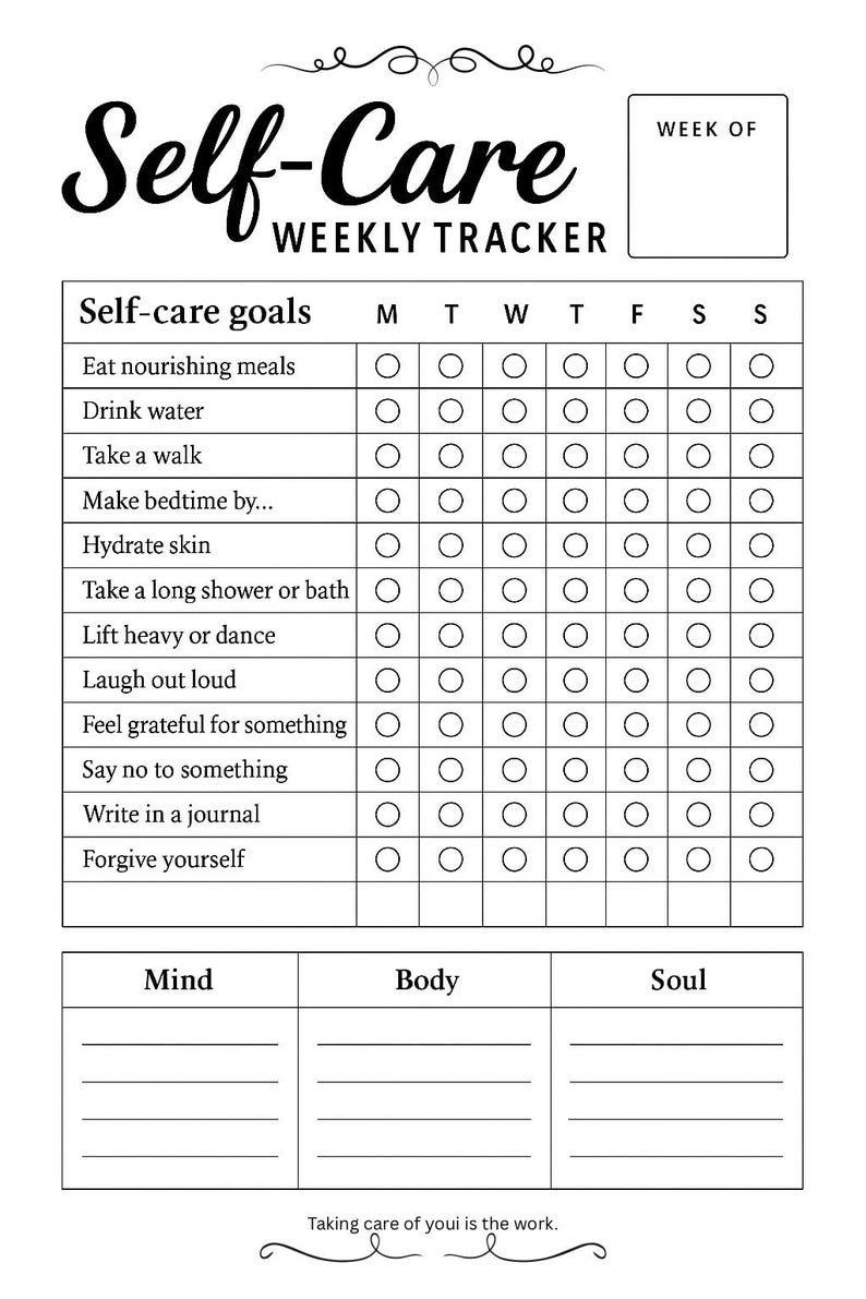 Self-care Weekly Tracker Printable | Minimalist Wellness Planner ...