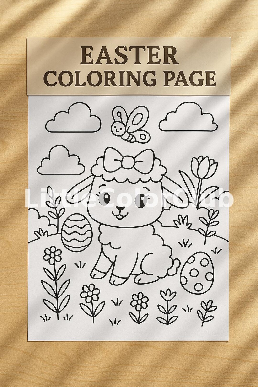 Easter Coloring Page for Kids | Printable Easter Lamb & Eggs | Spring ...
