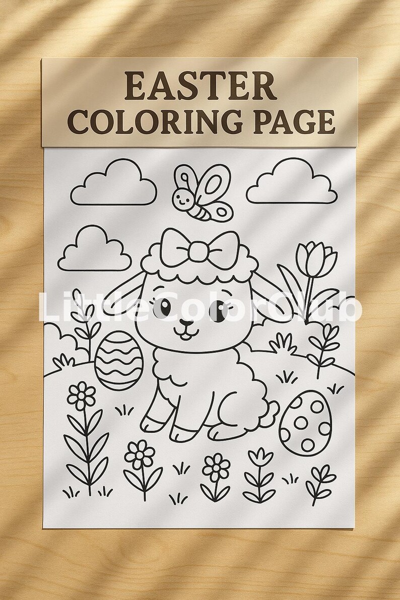 Easter Coloring Page for Kids | Printable Easter Lamb & Eggs | Spring ...