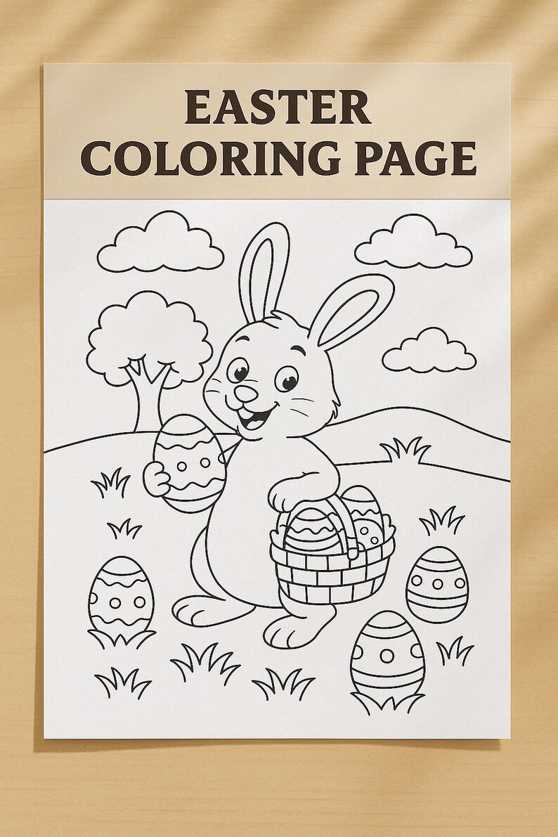 Easter Coloring Page for Kids | Printable Easter Bunny & Eggs | Spring ...