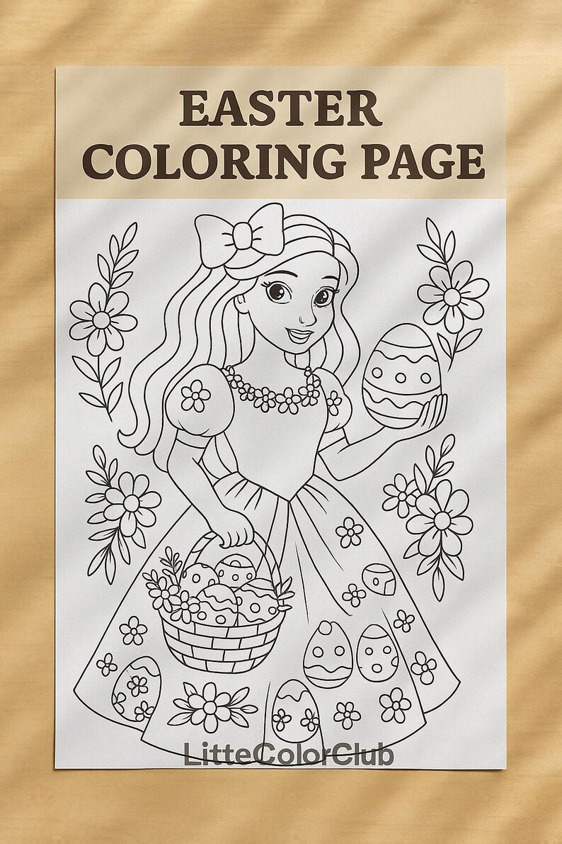 Easter Coloring Page for Kids | Printable Easter Princess & Eggs ...