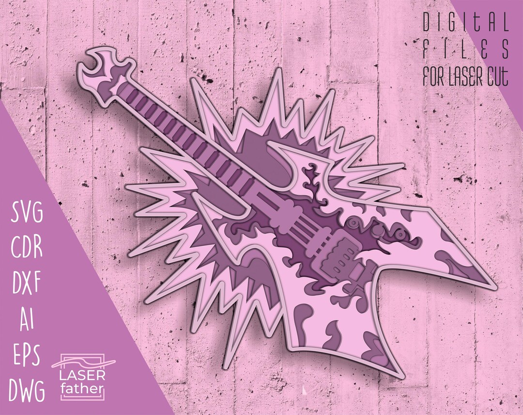 Rock Guitar SVG Multilayered Laser Cut Files, Music Instrument Art ...