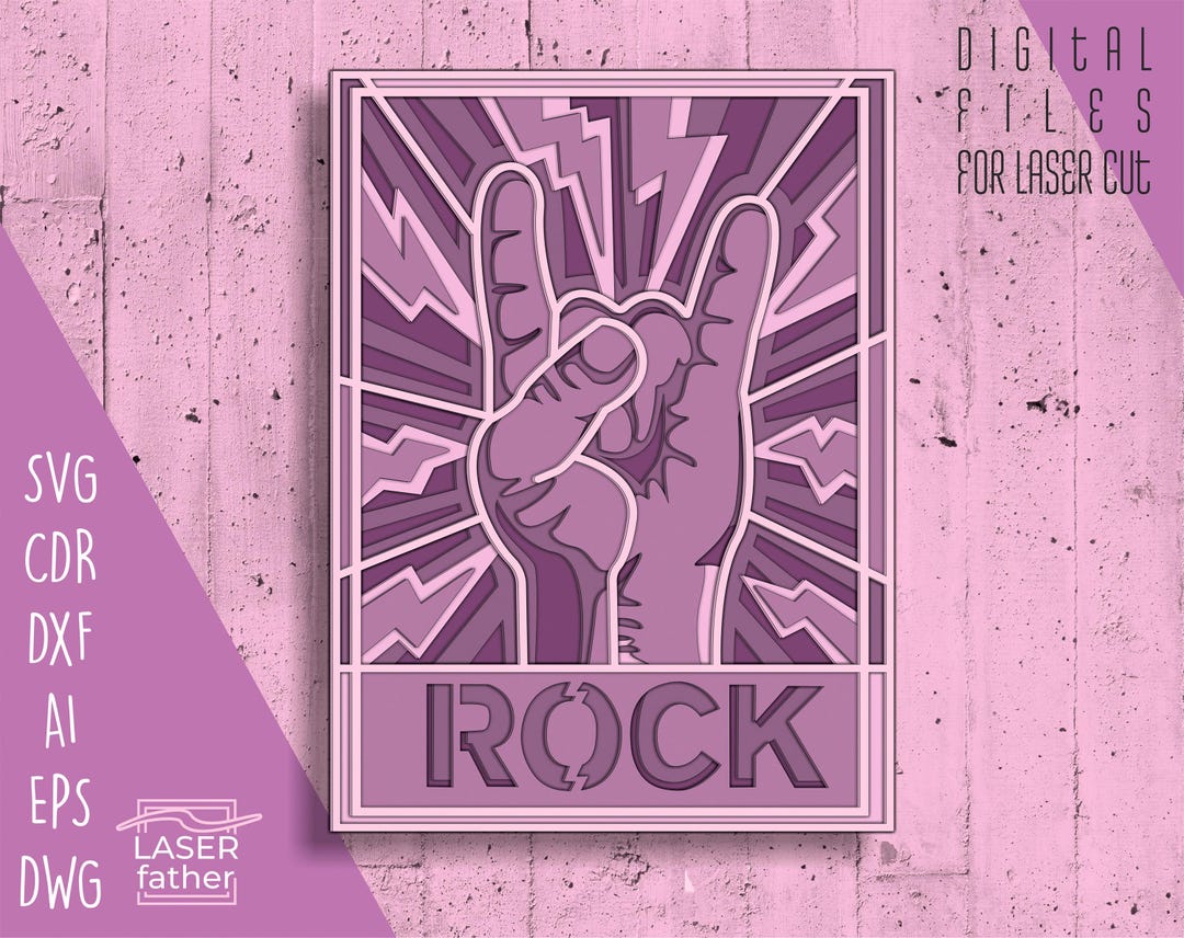 Rock N Roll Hand SVG Multilayered Laser Cut Files, Music Art, Paper ...