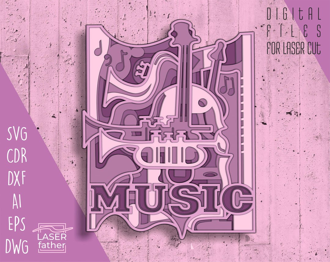Music SVG Multilayer Laser Cut Files, Musical Instruments Vector, Xtool ...