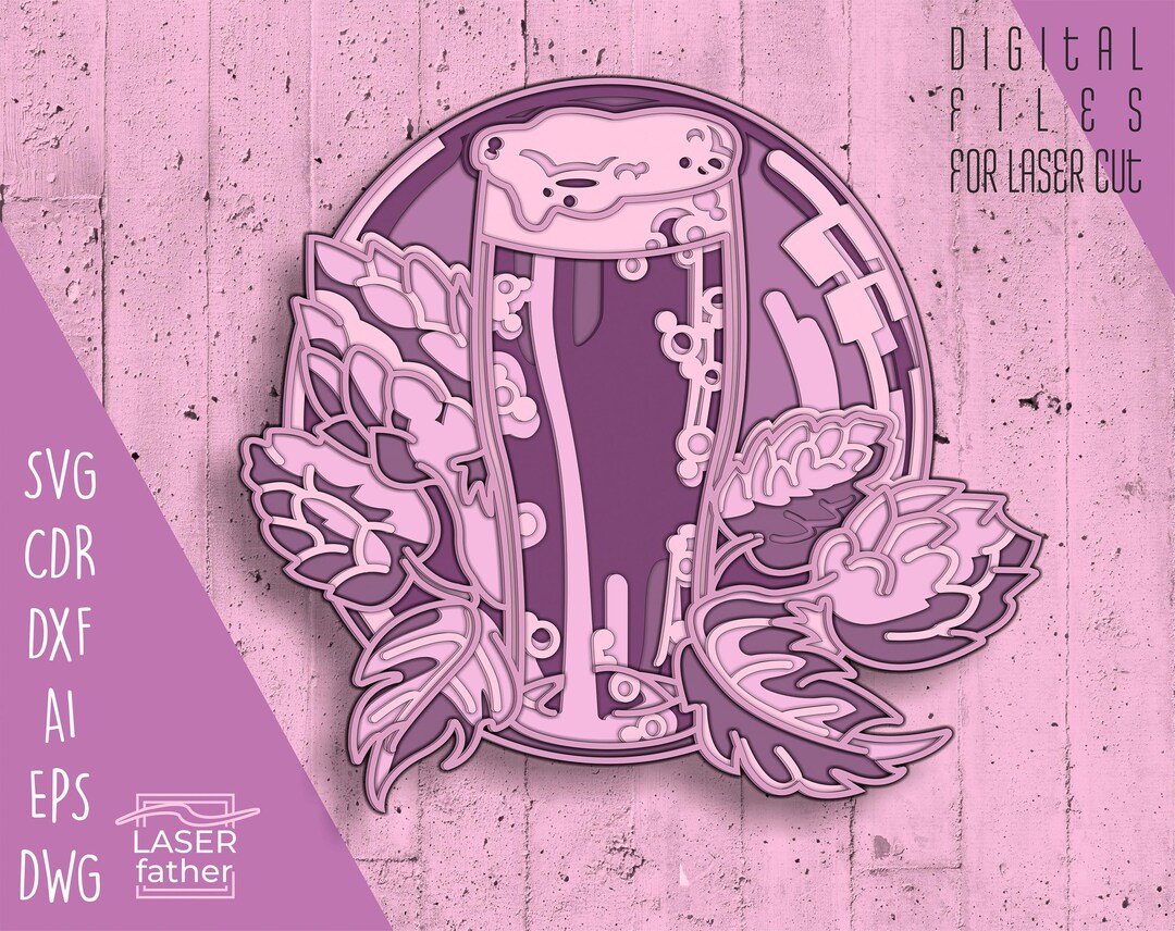 Beer SVG Multilayered Laser Cut Files, Beer Hops Art, Alcohol Design ...