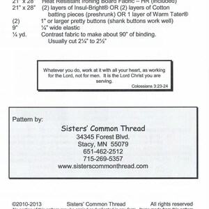 Caddy Pad Pattern by Sisters' Common Thread Iron Tote / Portable ...