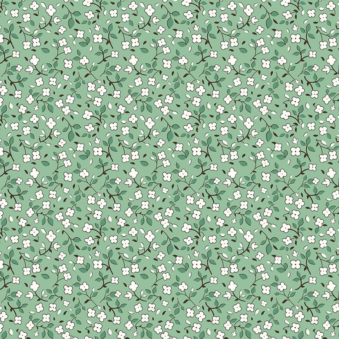 Home Town Fabric by Lori Holt for Riley Blake Green and White Small ...