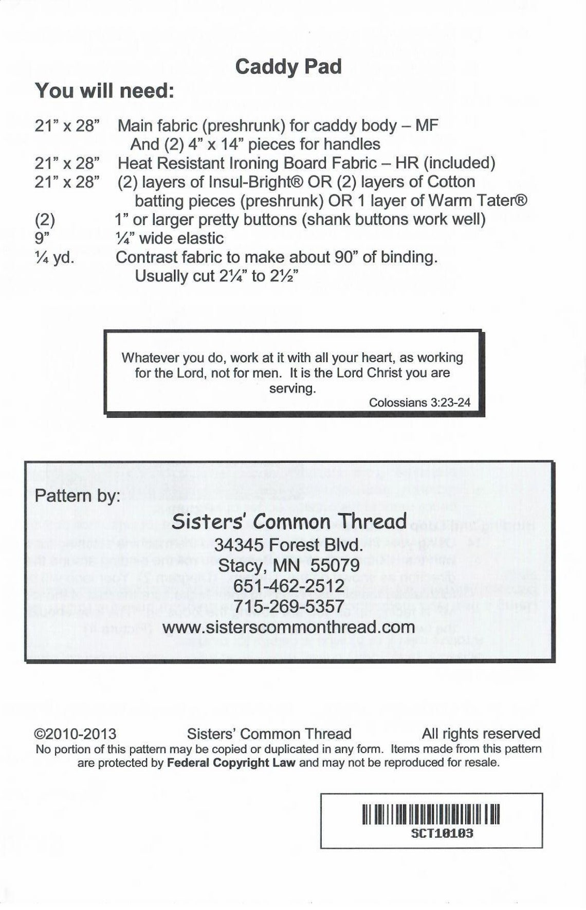 Caddy Pad Pattern by Sisters' Common Thread Iron Tote / - Etsy