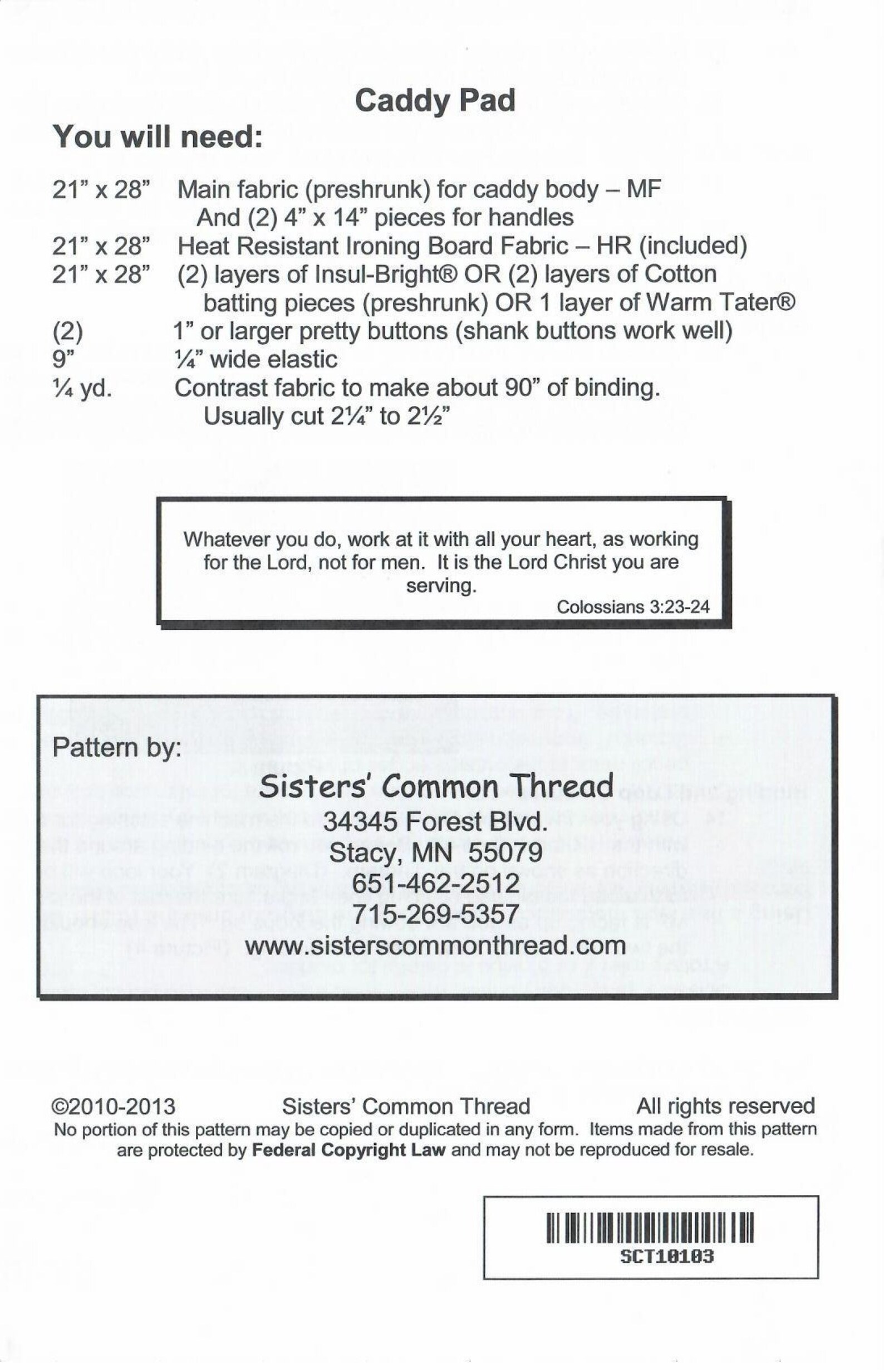 Caddy Pad Pattern by Sisters' Common Thread Iron Tote / - Etsy