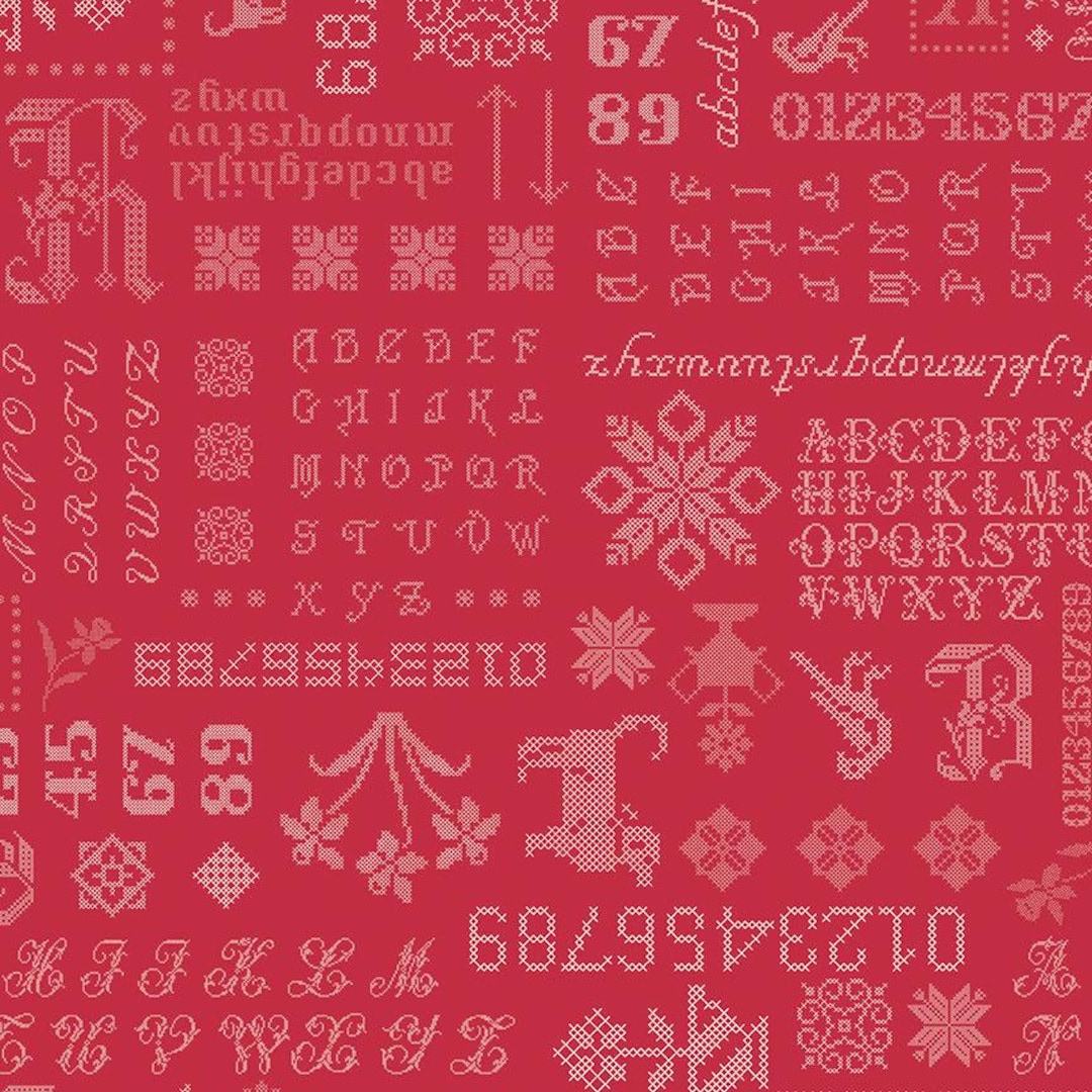 Piece & Plenty Fabric by Lori Holt for Riley Blake - Red Sampler Fabric by the 1/2 Yard or Fat ...