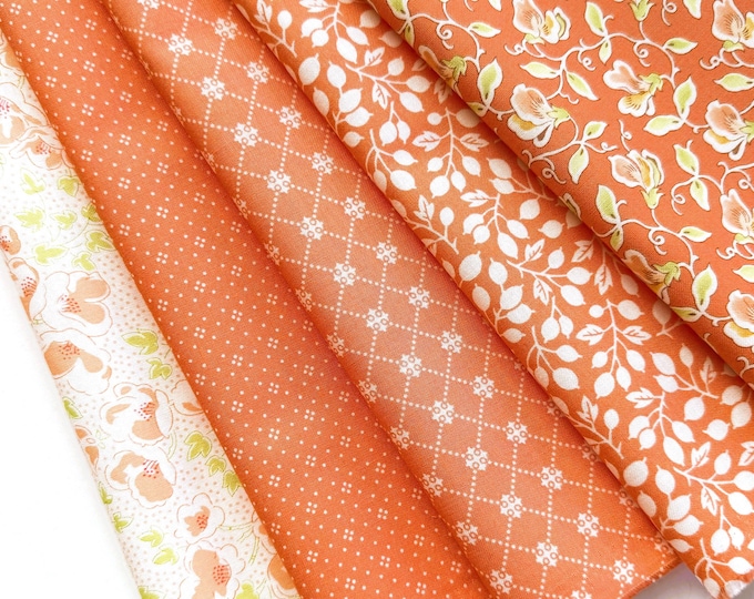 Fig Tree Portofino Fabric Fat Quarter Bundle - 5pc Coral Color Bundle ...