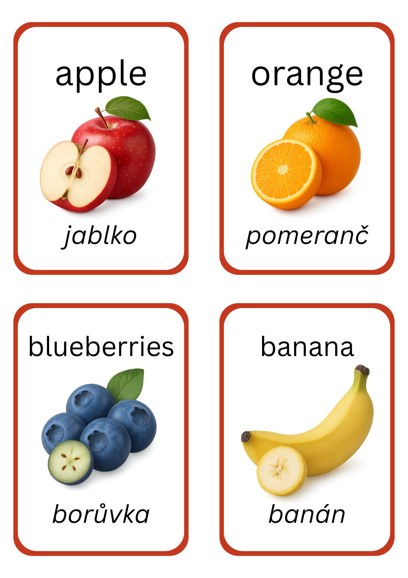 Printable Bilingual Flashcards for Toddlers – Fruits – English & Czech – Montessori (instant ...