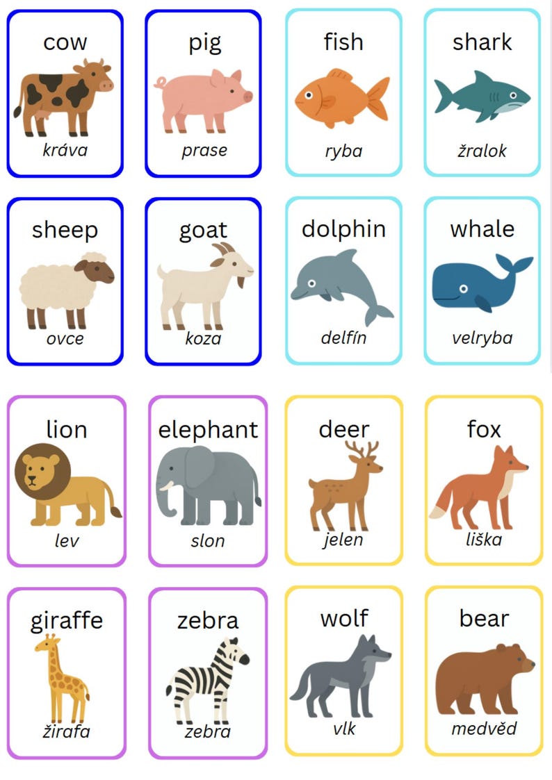 Bilingual Animal Flashcards Bundle – English & Czech – Montessori ...