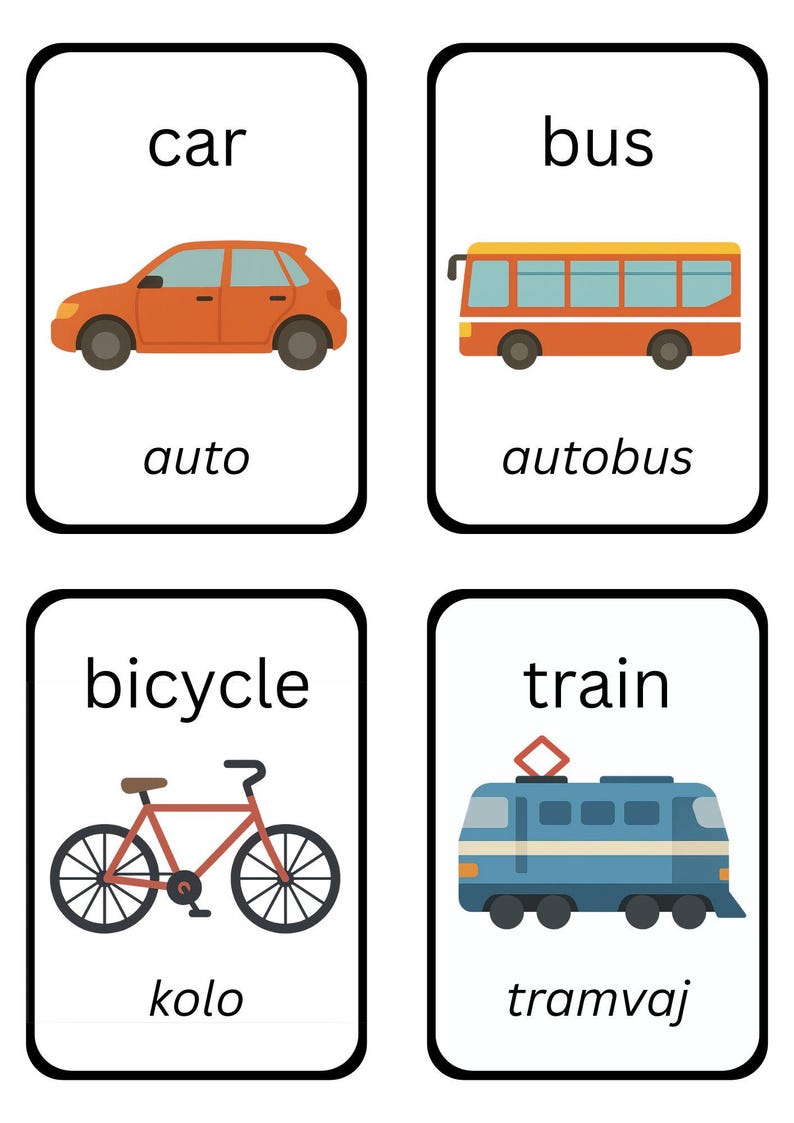 Printable Bilingual Flashcards for Toddlers – Transportation – English ...