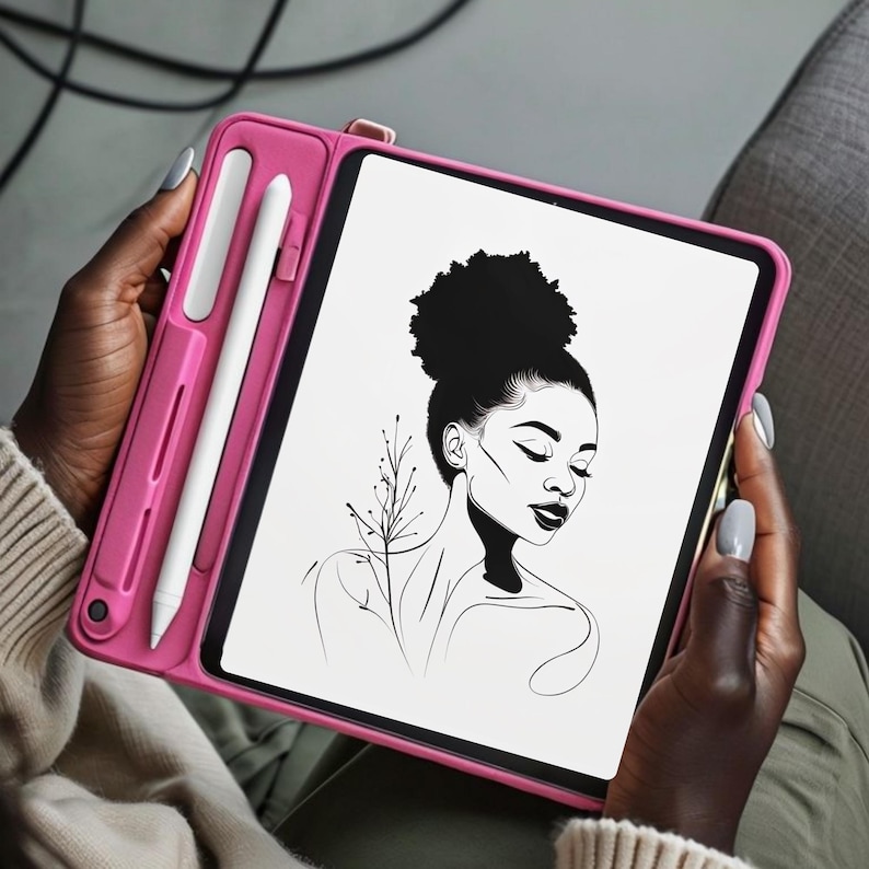 Black Woman Line Art Portraits Clip Art Bundle | 35 PNG Minimalist ...