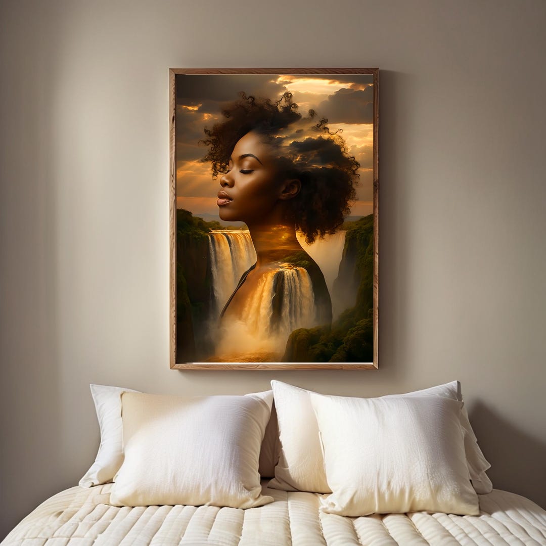 Waterfall Goddess Wall Art, Afrocentric Divine Feminine Print, Victoria ...
