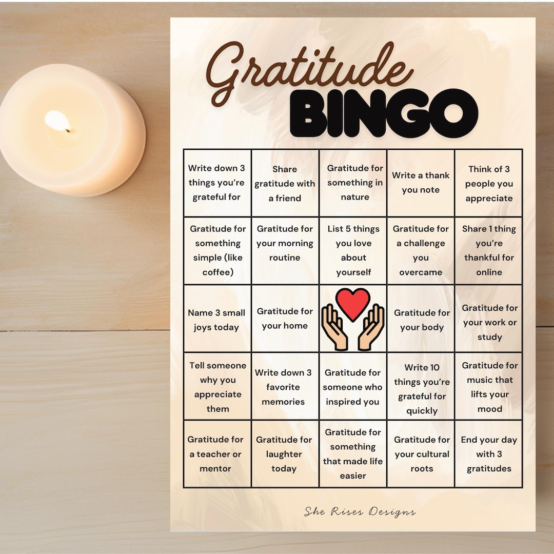 Gratitude Bingo Printable | Thankfulness Challenge | Positive Mindset ...