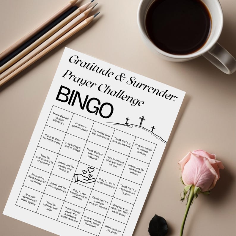 Gratitude and Surrender Prayer Bingo Printable | Christian Prayer ...