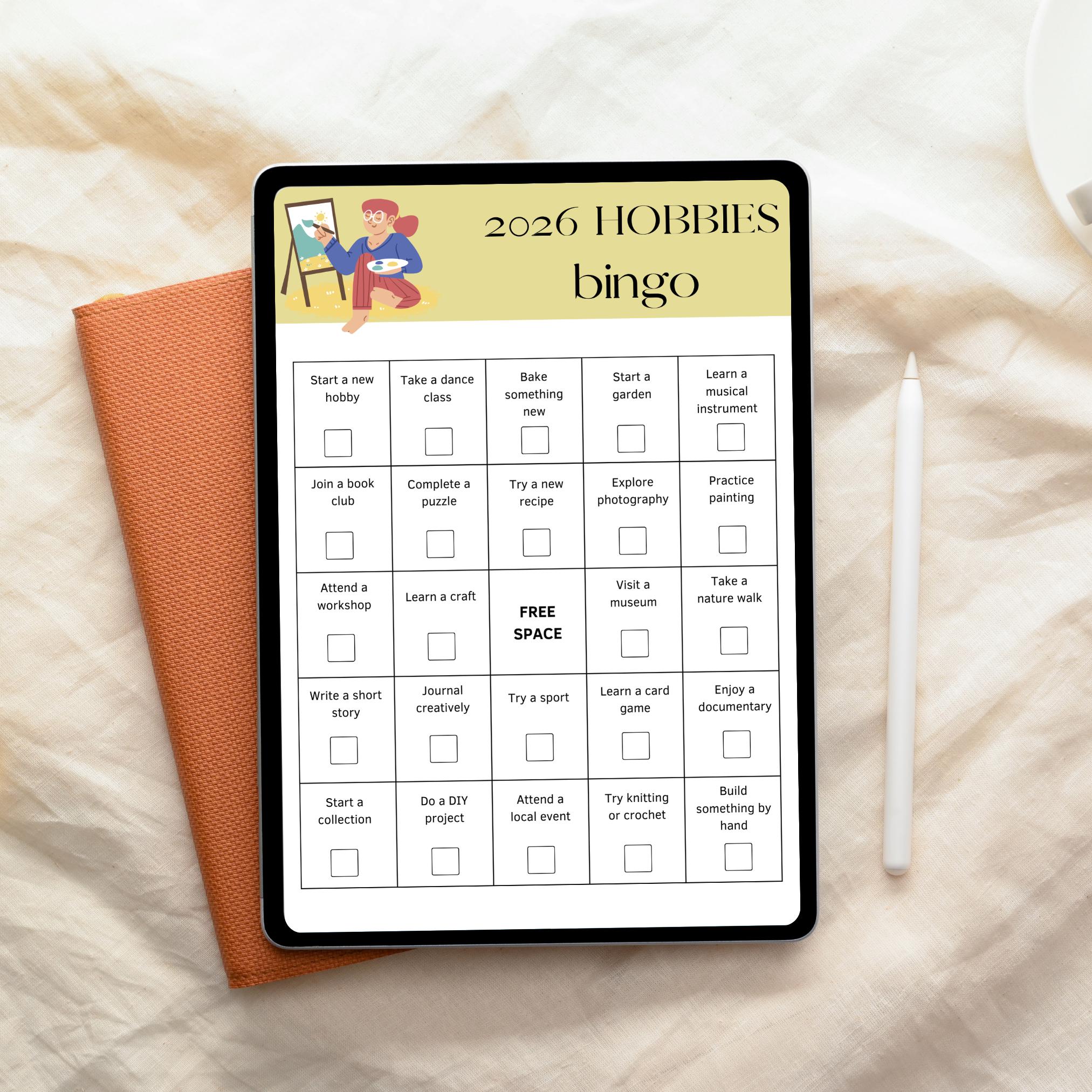 2026 Hobbies Bingo Card Printable | New Year Self Discovery Game ...