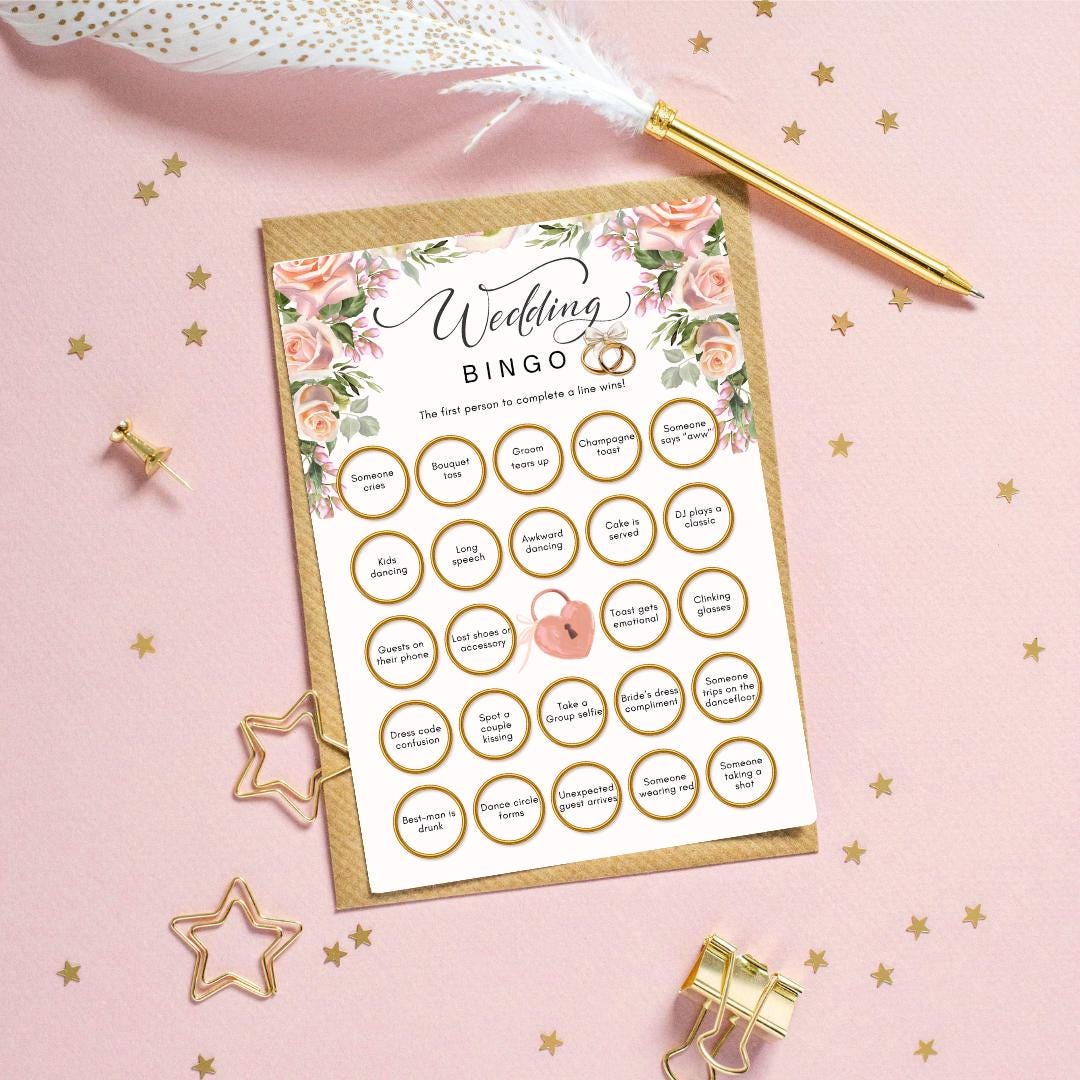 Wedding Bingo Game: Fun Reception Activity, Bridal Shower (PDF Download ...