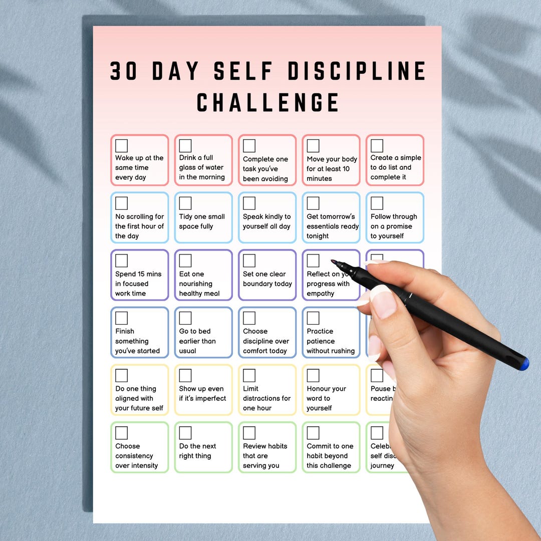 30 Day Self Discipline Challenge Printable | Daily Motivation and Self ...