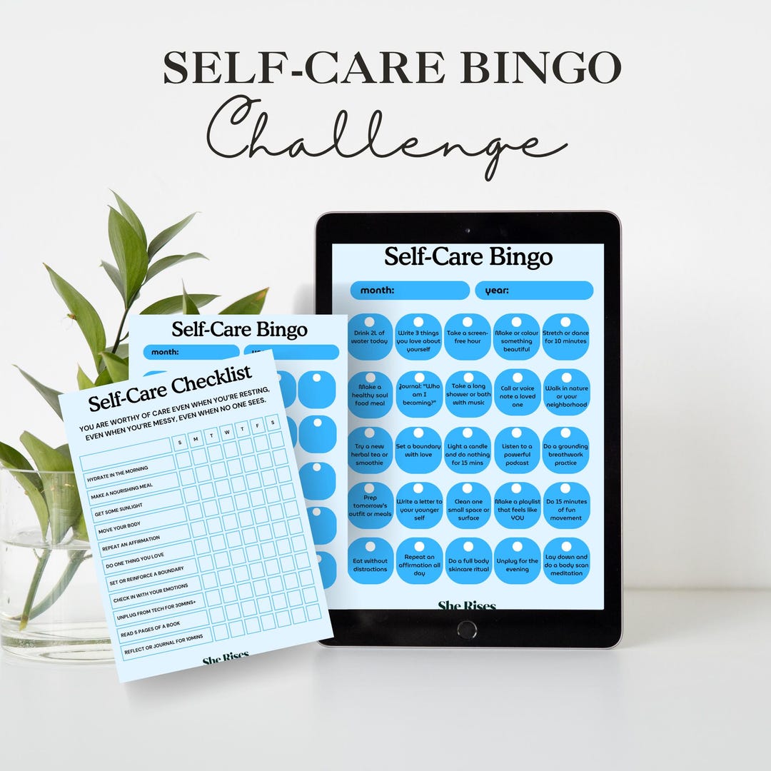 Blue Self-care Bingo & Checklist Bundle: Wellness Tracker (printable ...