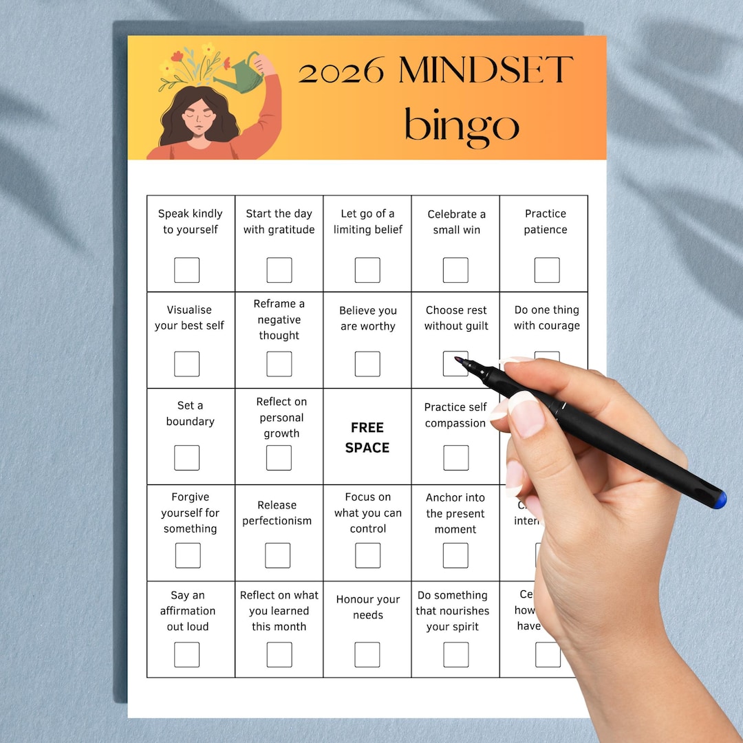 2026 Mindset Bingo Printable, Self Care Challenge, Personal Growth ...