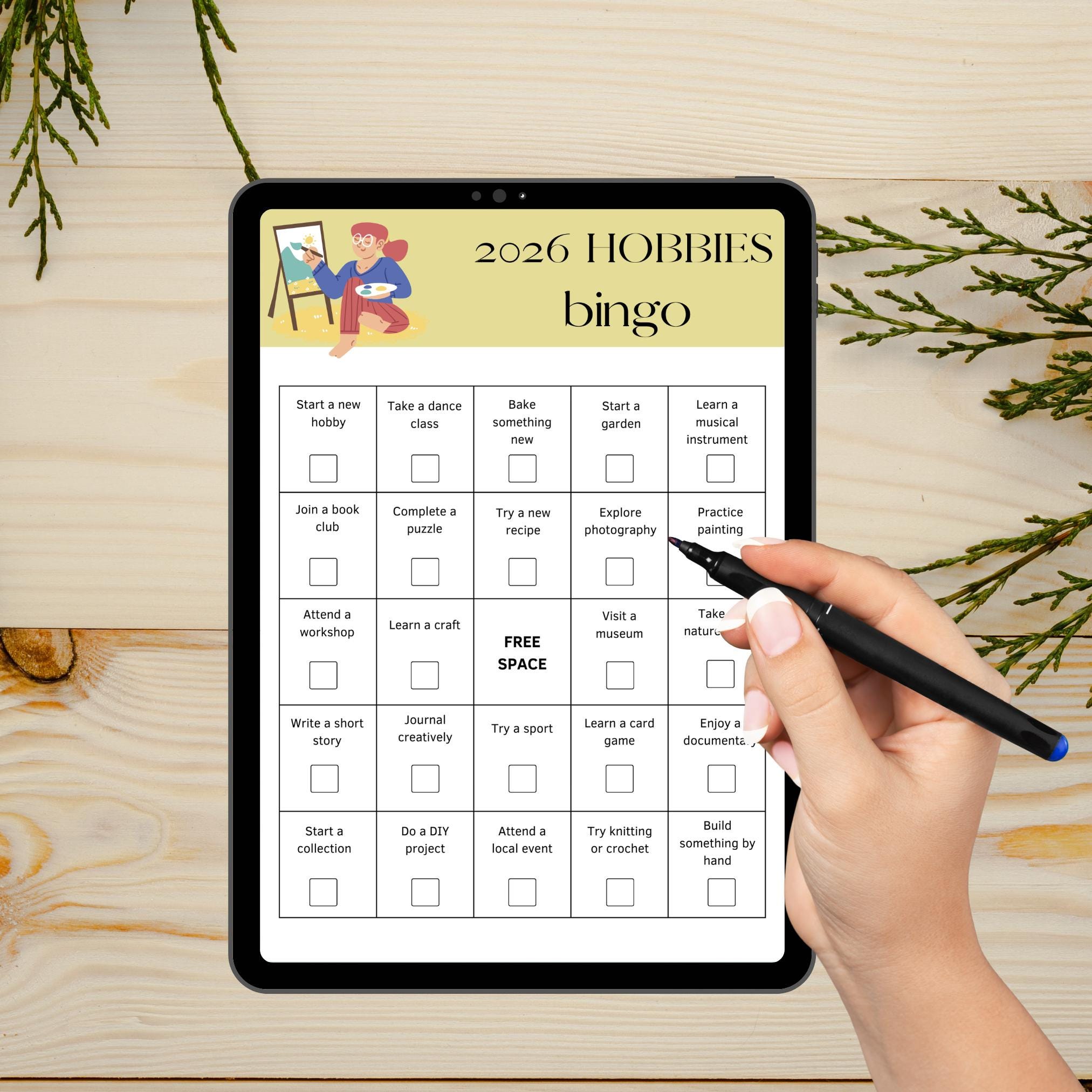 2026 Hobbies Bingo Card Printable | New Year Self Discovery Game ...