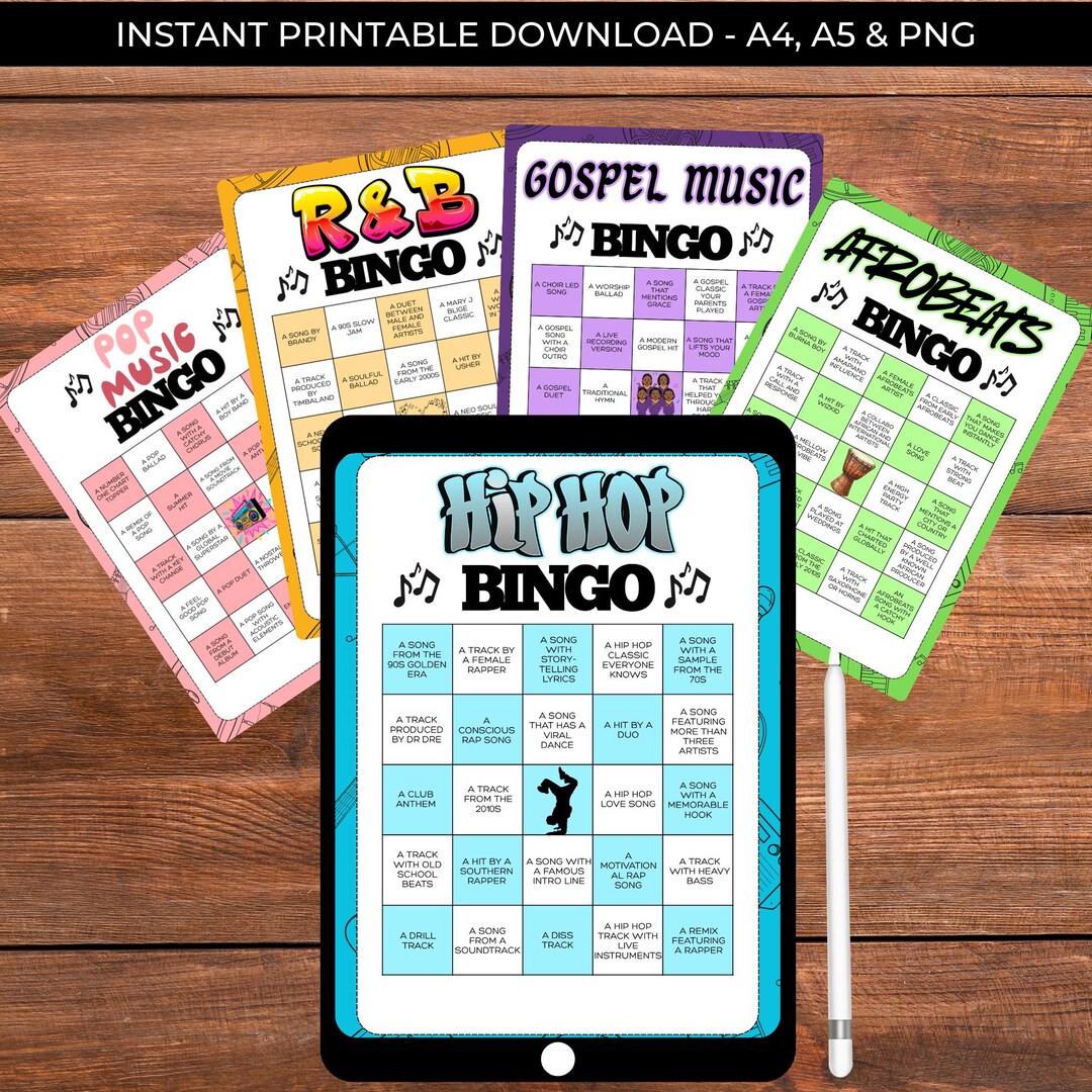 Music Bingo Bundle | Set of Five Different Genres Bingo Cards (digital ...