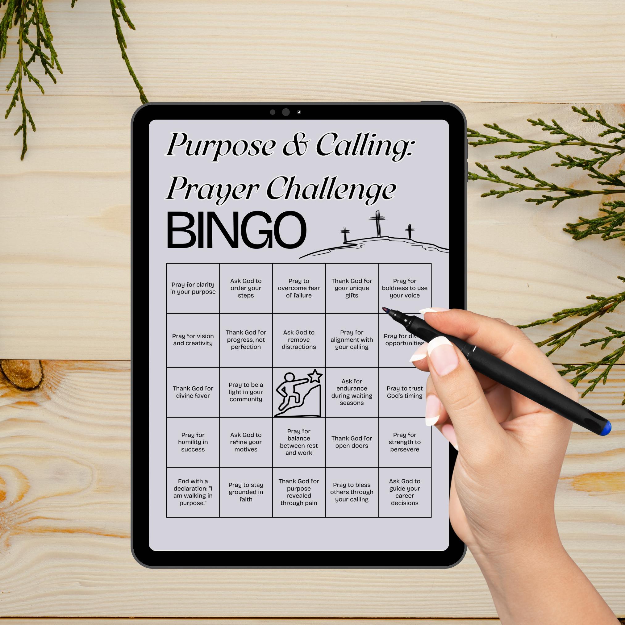 Purpose and Calling Prayer Bingo Printable | Christian Prayer Challenge ...