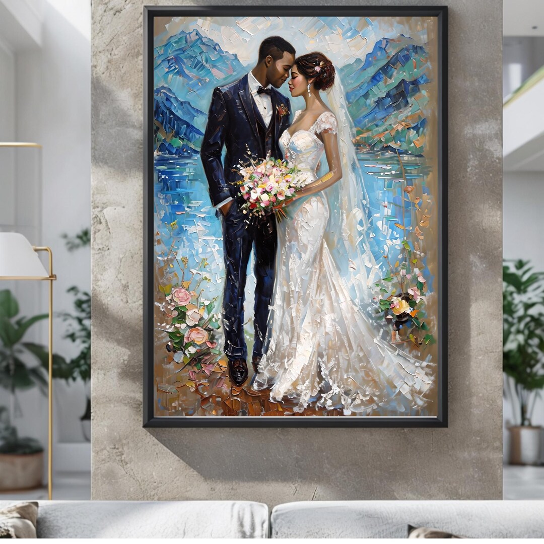 Impressionist Wedding Wall Art | Bride & Groom Artistic Love (digital ...