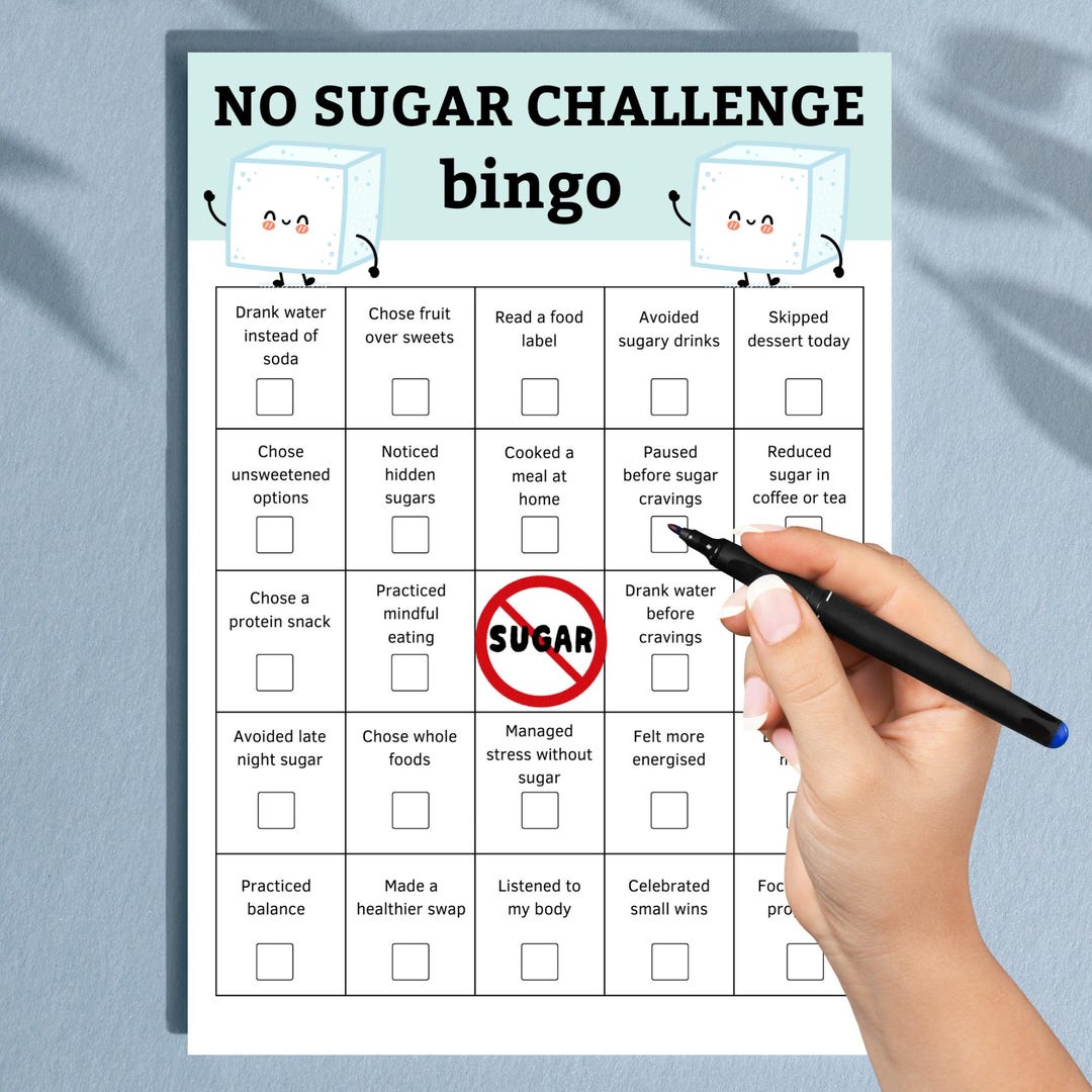 No Sugar Challenge Bingo Printable | Healthy Habit Tracker | Wellness ...