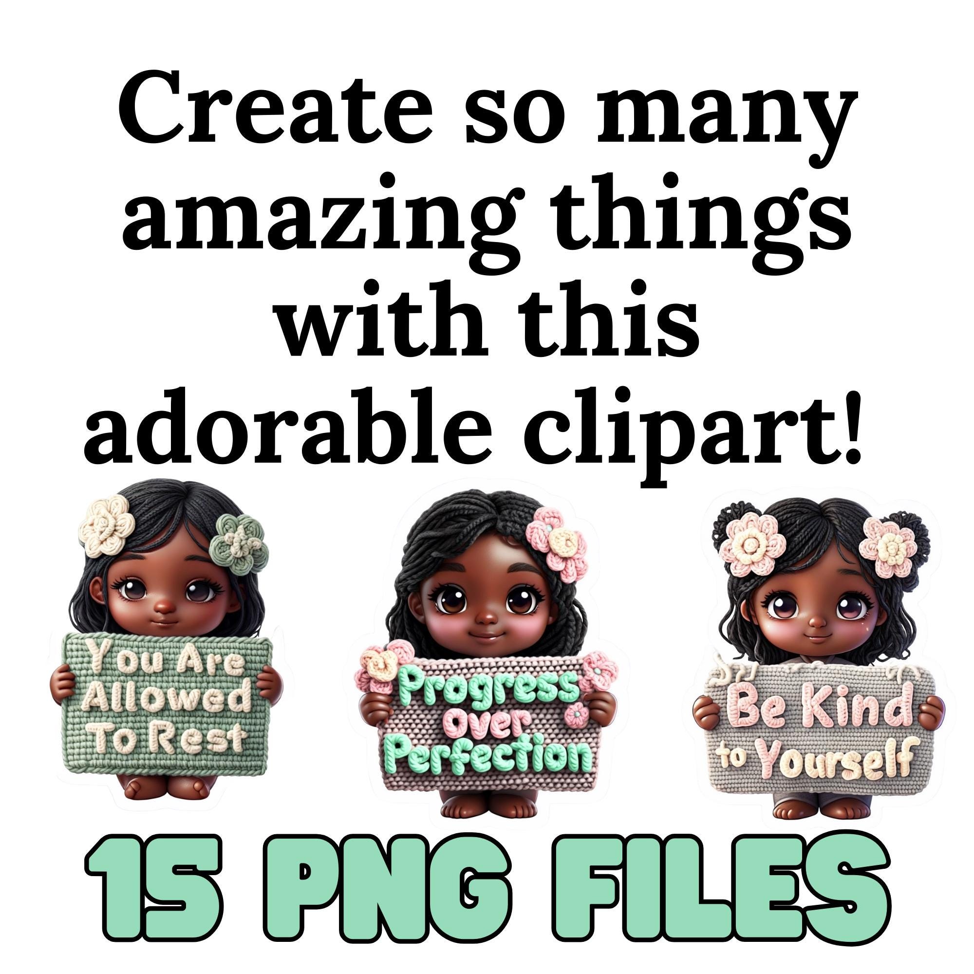 Self Care Affirmation Clip Art Bundle | Knitted Chibi Affirmations ...