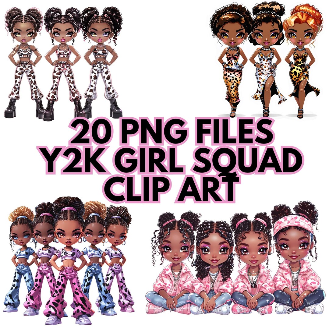 Y2K Girl Squad Clipart PNG Bundle | Animal Print Chibi Besties | Pop ...