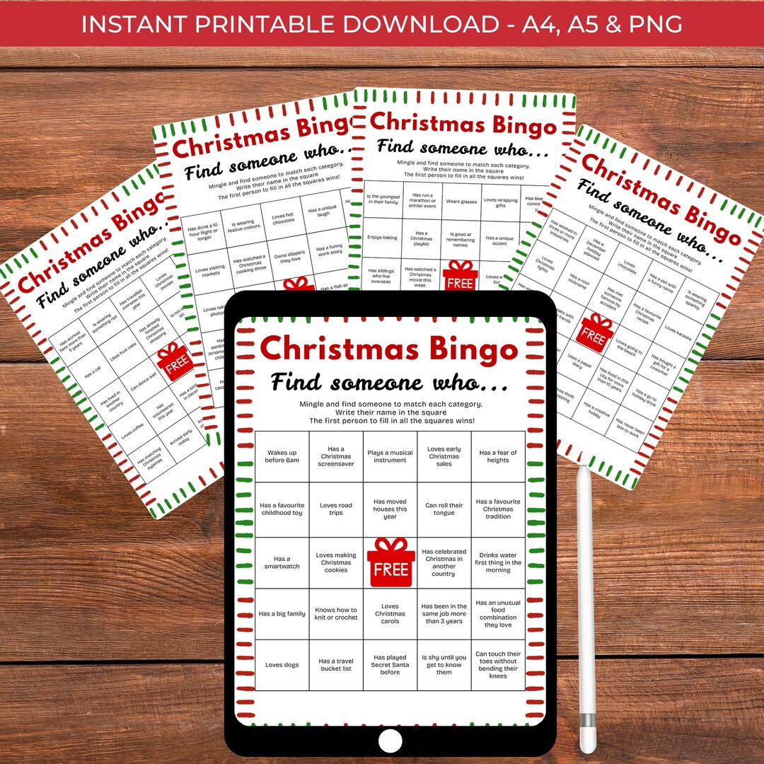 Christmas Office Party Bingo Bundle Printable | 5x Find the Guest ...
