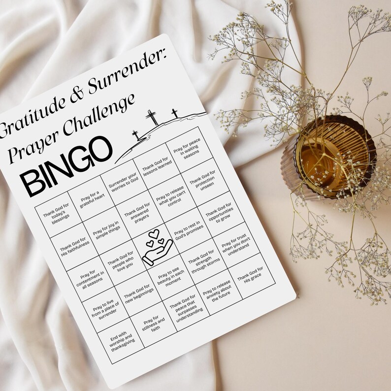 Gratitude and Surrender Prayer Bingo Printable | Christian Prayer ...