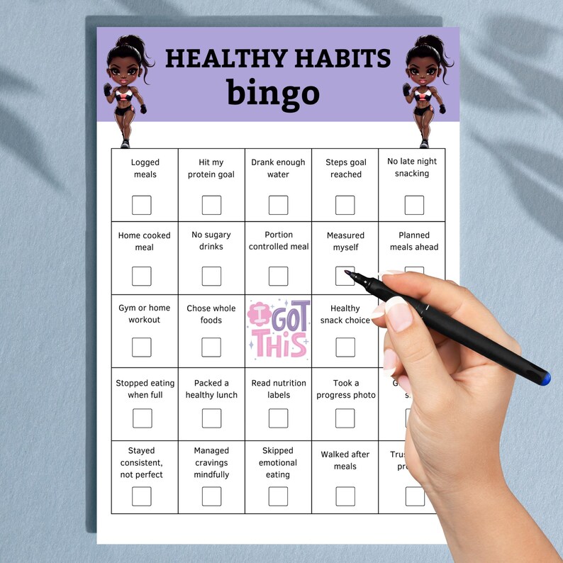 Healthy Habits Bingo Printable | Weight Loss Tracker Game | Nutrition ...
