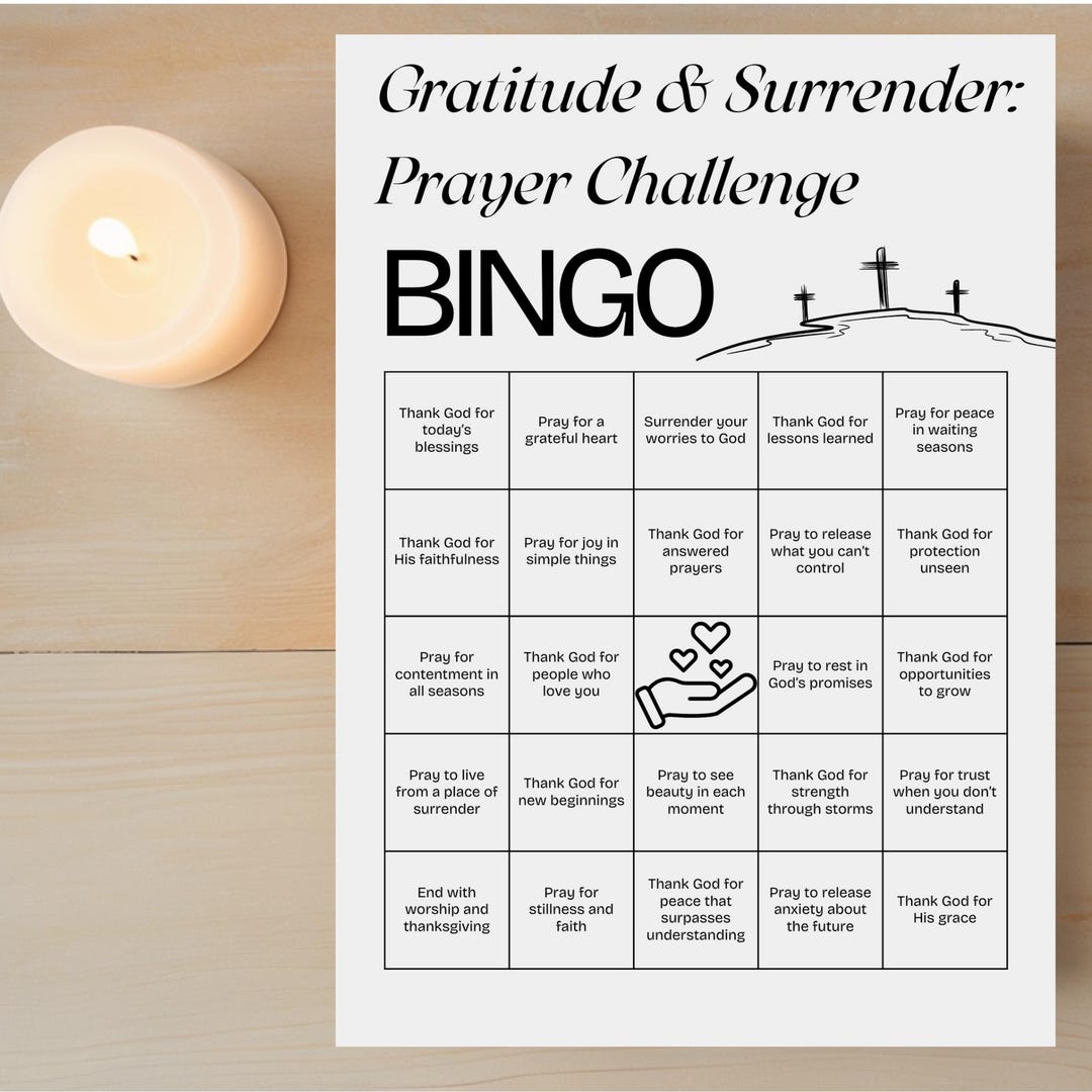 Gratitude and Surrender Prayer Bingo Printable | Christian Prayer ...